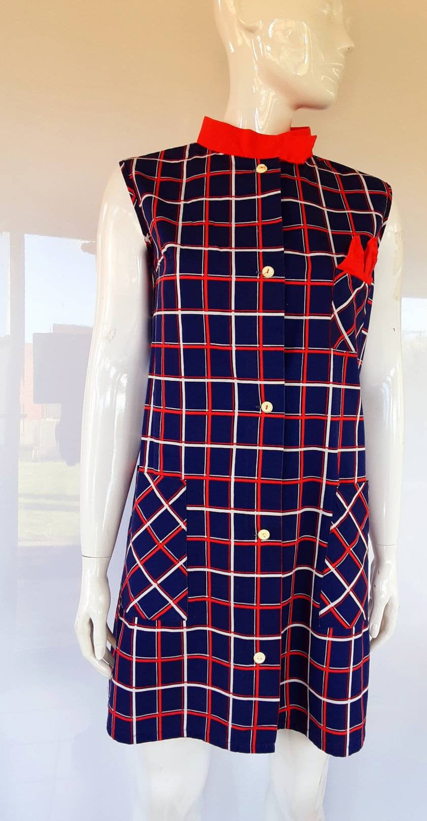 60s Mod Girl Red White Blue CHECKED MOD DRESS Uk 12 - Etsy