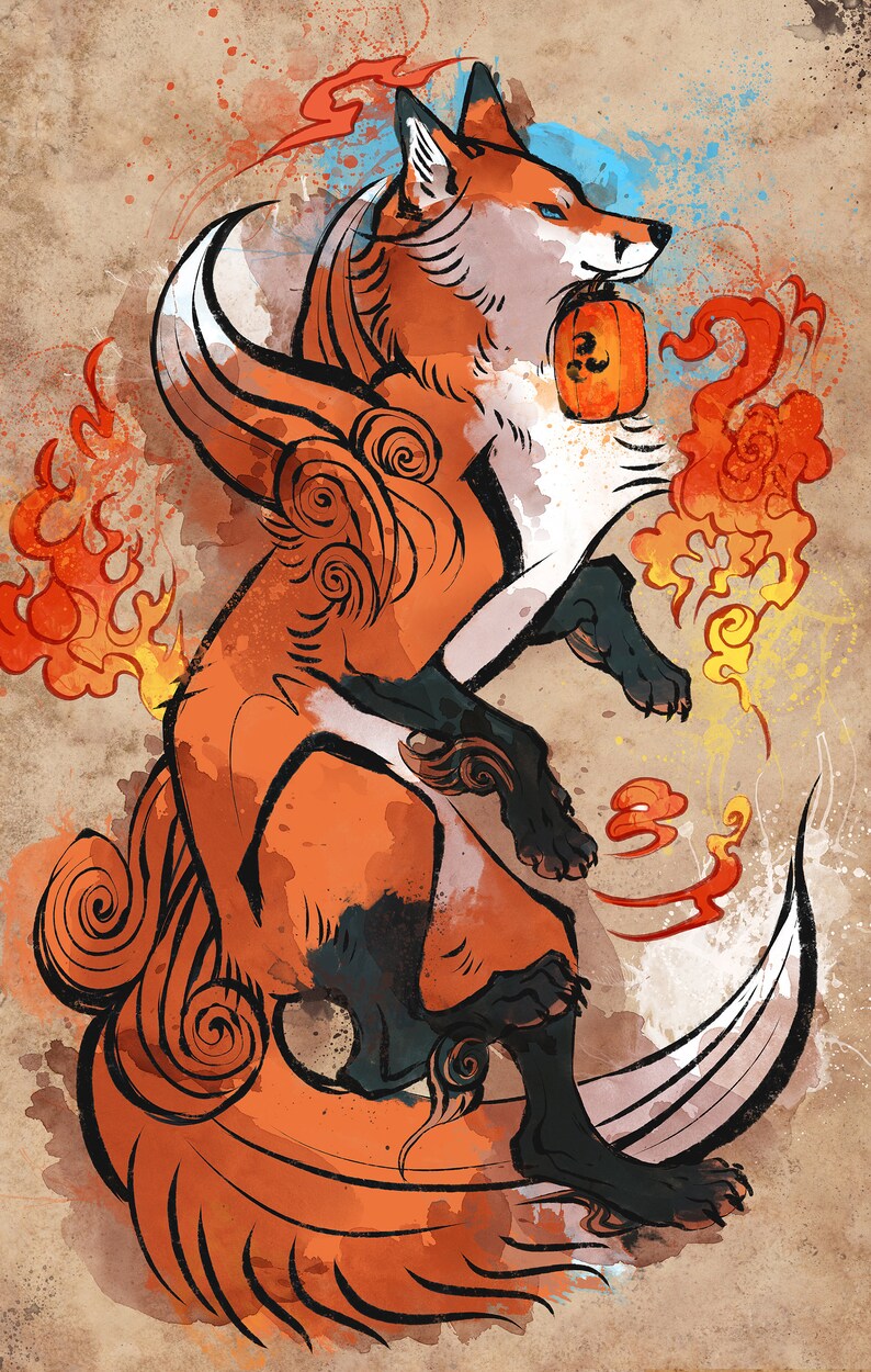 POSTER: Okami Fox Japanese Ink Style - Etsy