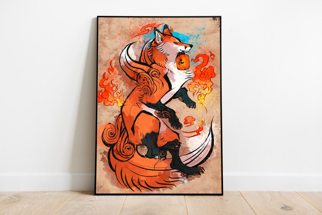 POSTER: Okami Fox - Japanese Ink Style - Etsy