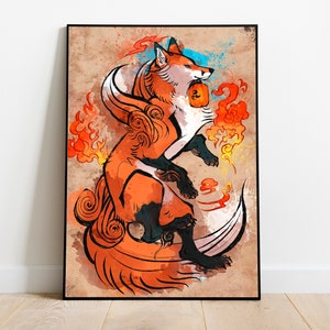 POSTER: Okami Fox Japanese Ink Style - Etsy