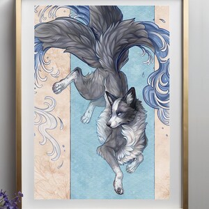 Fire and Water Kitsune Art Print: Elemental Fox Poster - Etsy