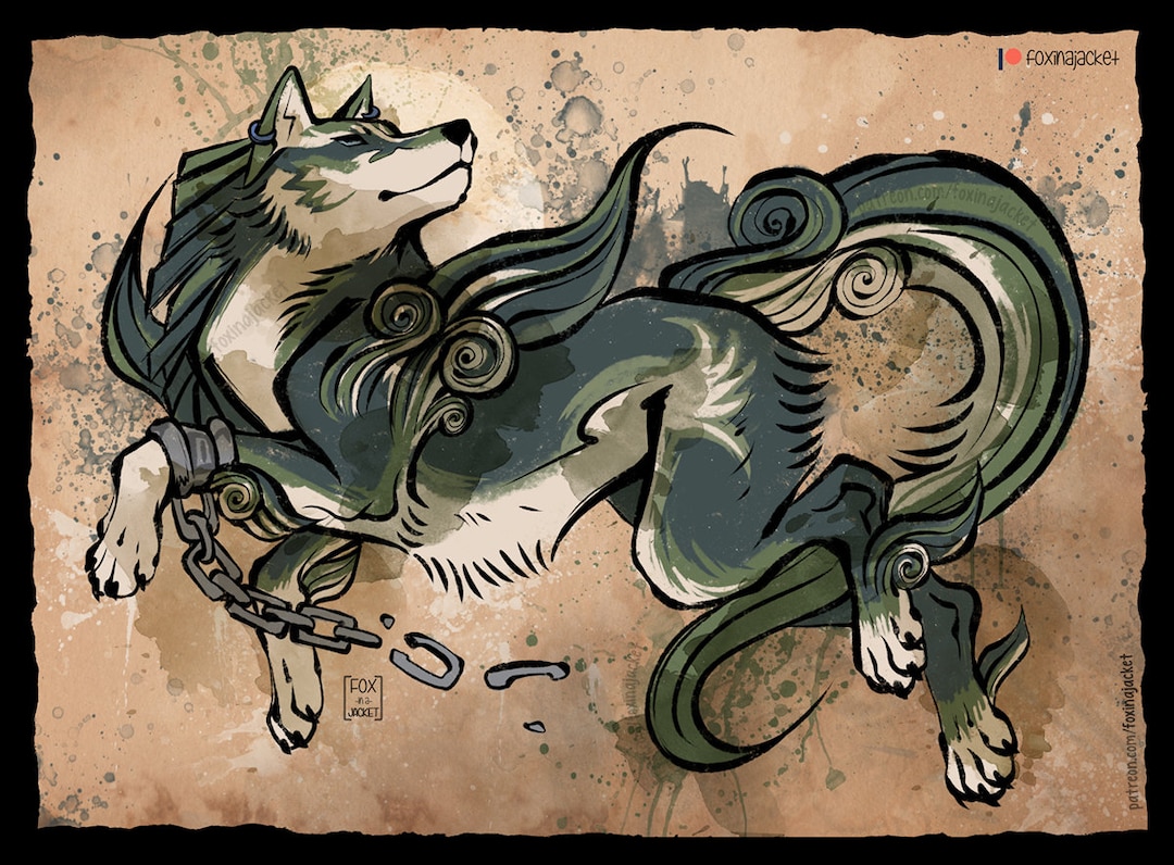 Okami Style: Wolf Link | Print | Japanese "okami Amaterasu" Inspired ...