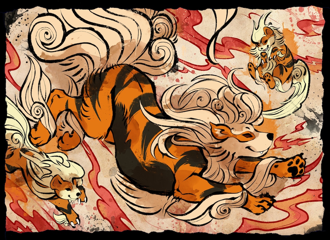 Okami Style: Fire Doggo & Puppy | Nerdy Game Inspired | Japanese Flame ...