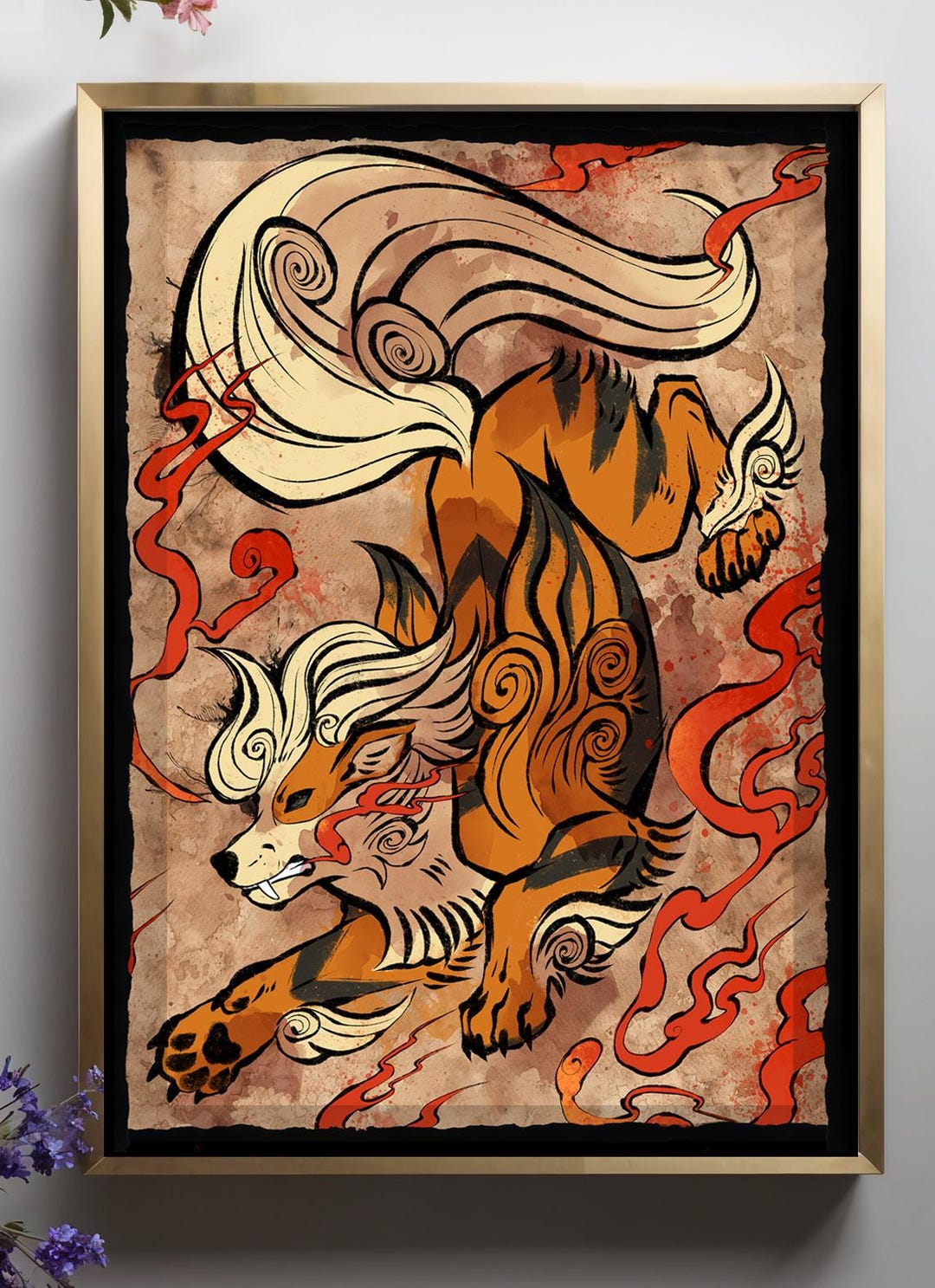 Okami Style: Fire Doggo | Nerdy Game Inspired | Japanese Flame Print ...