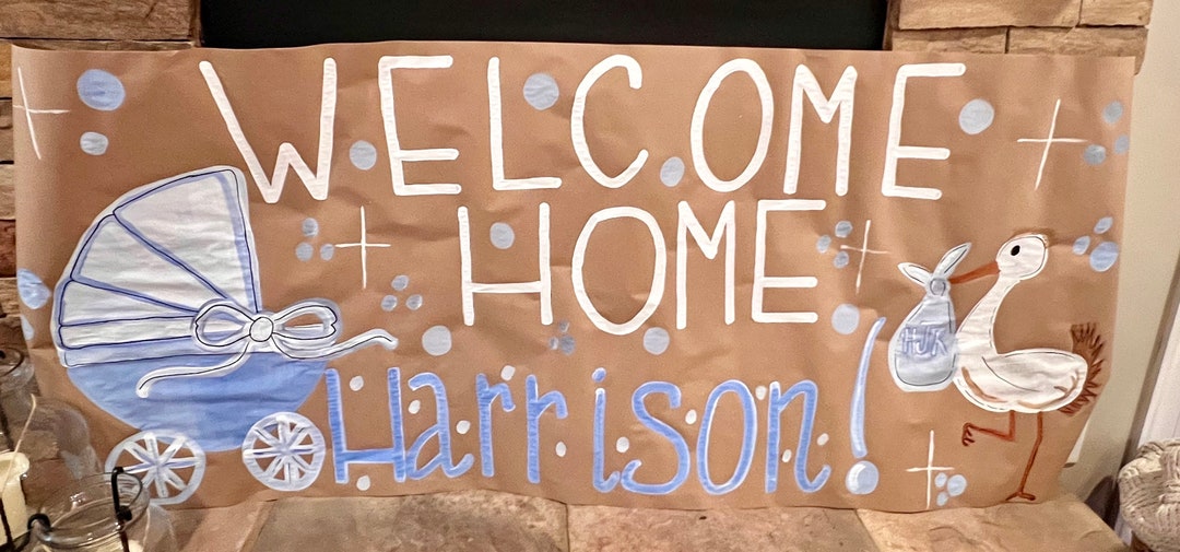 Welcome Home Baby Handpainted Kraft Brown Paper Banner - Etsy