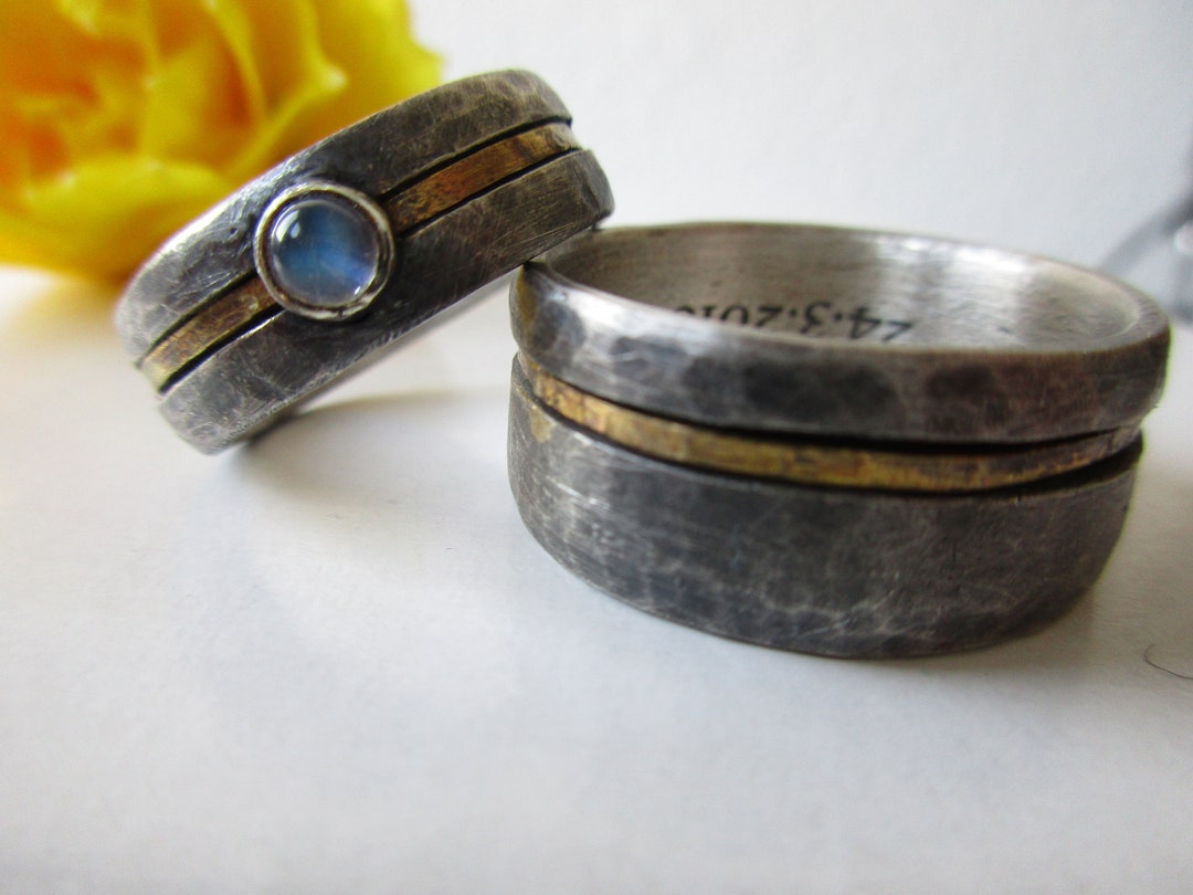Fancy Wedding Rings Handmade Wedding Rings Forged Moonstone Silver Gold ...