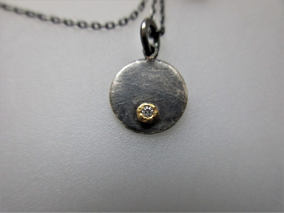 Pendentif chaîne ronde argent or diamant intemporel noirci boho ...