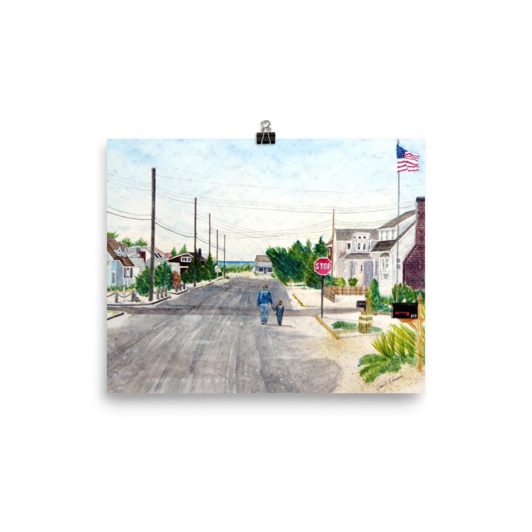 Long Beach Island Art Print, A Walk With Grandpop, From Watercolor ...