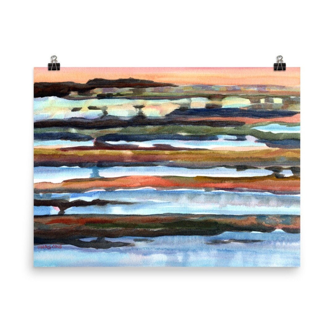 Cape Cod Print," Tidal Flats of Provincetown". From Watercolor Painting ...