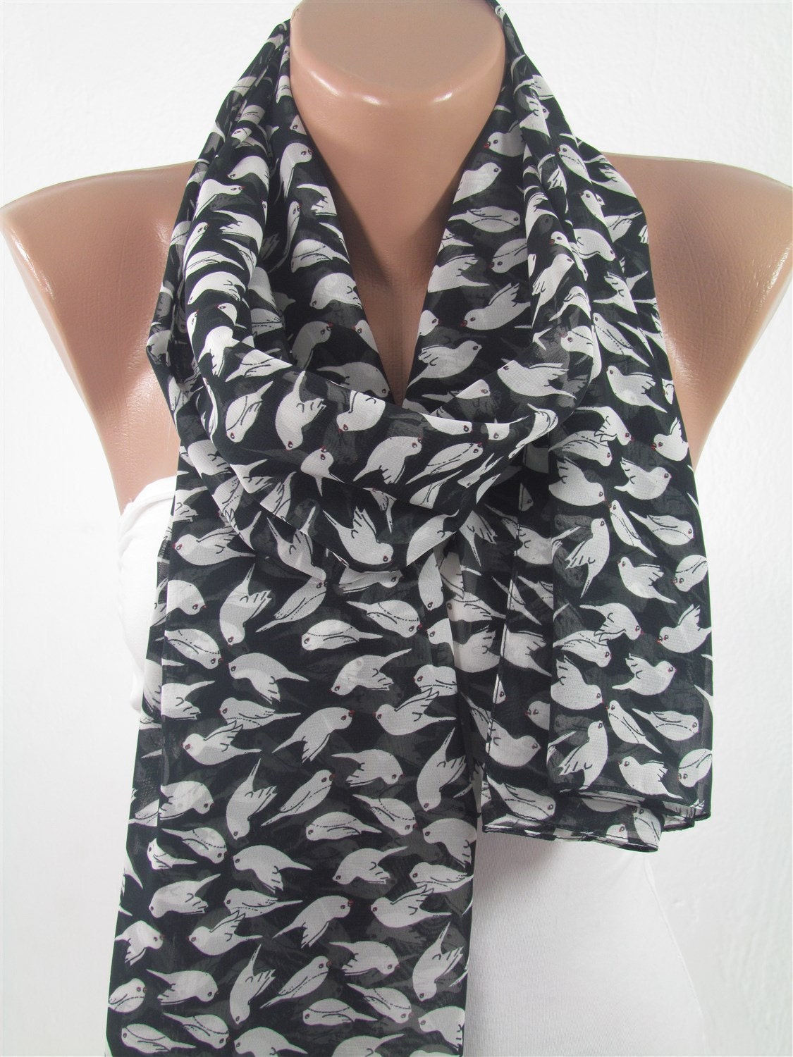 Bird Scarf Shawl Infinity Scarf Women Animal Print Scarf Black | Etsy