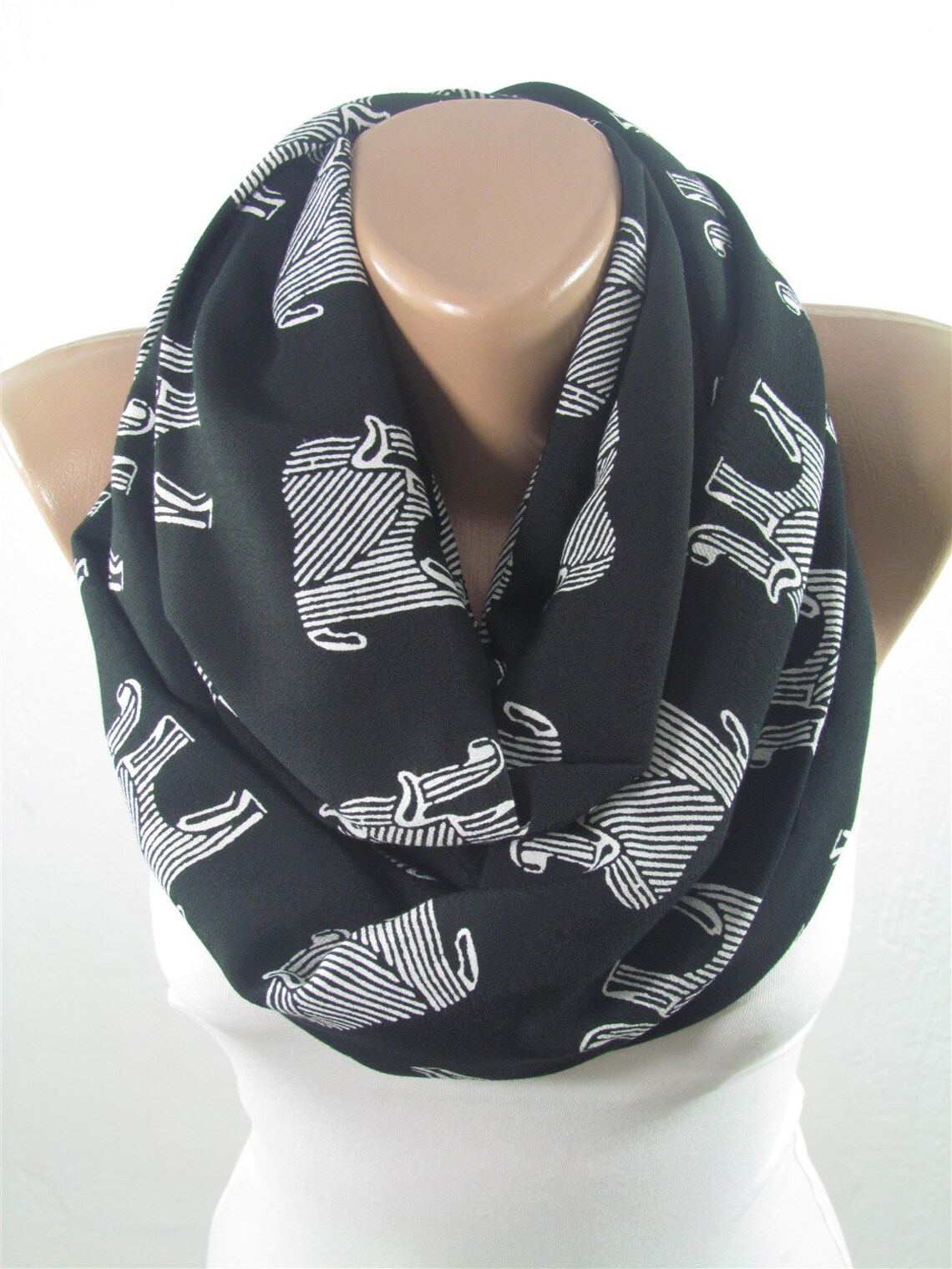 Elephant Scarf Animal Print Scarf Black Infinity Scarf Fall - Etsy
