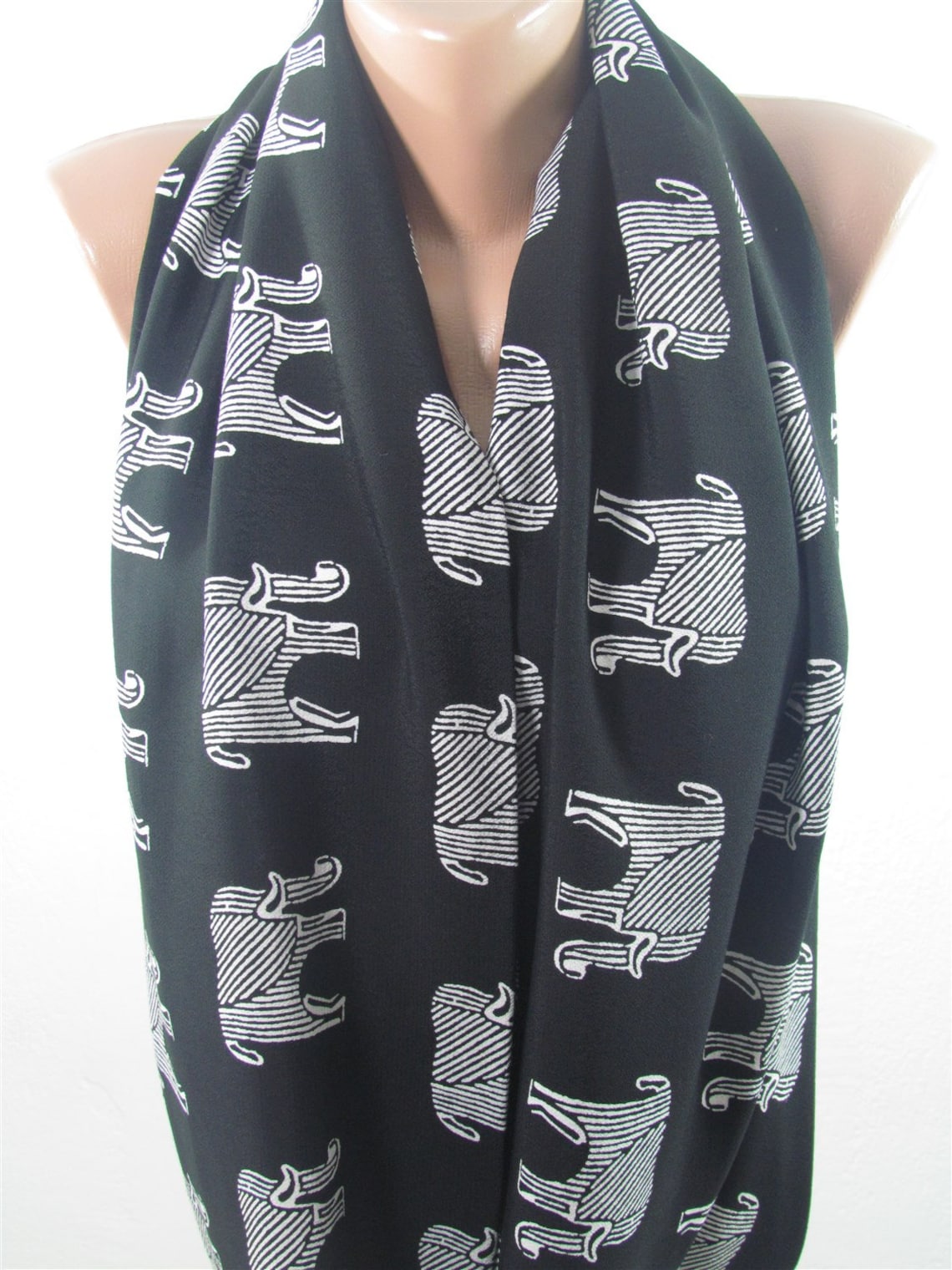 Elephant Scarf Animal Print Scarf Black Infinity Scarf Fall - Etsy