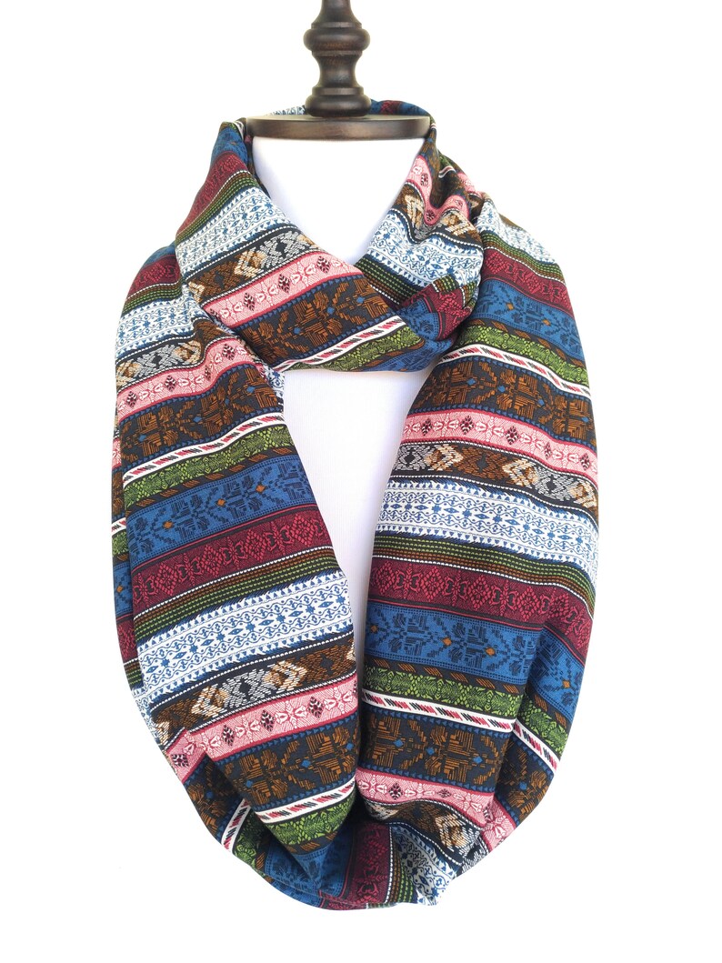 Tribal Scarf Infinity Scarf Blue Burgundy Green Cotton Scarf - Etsy