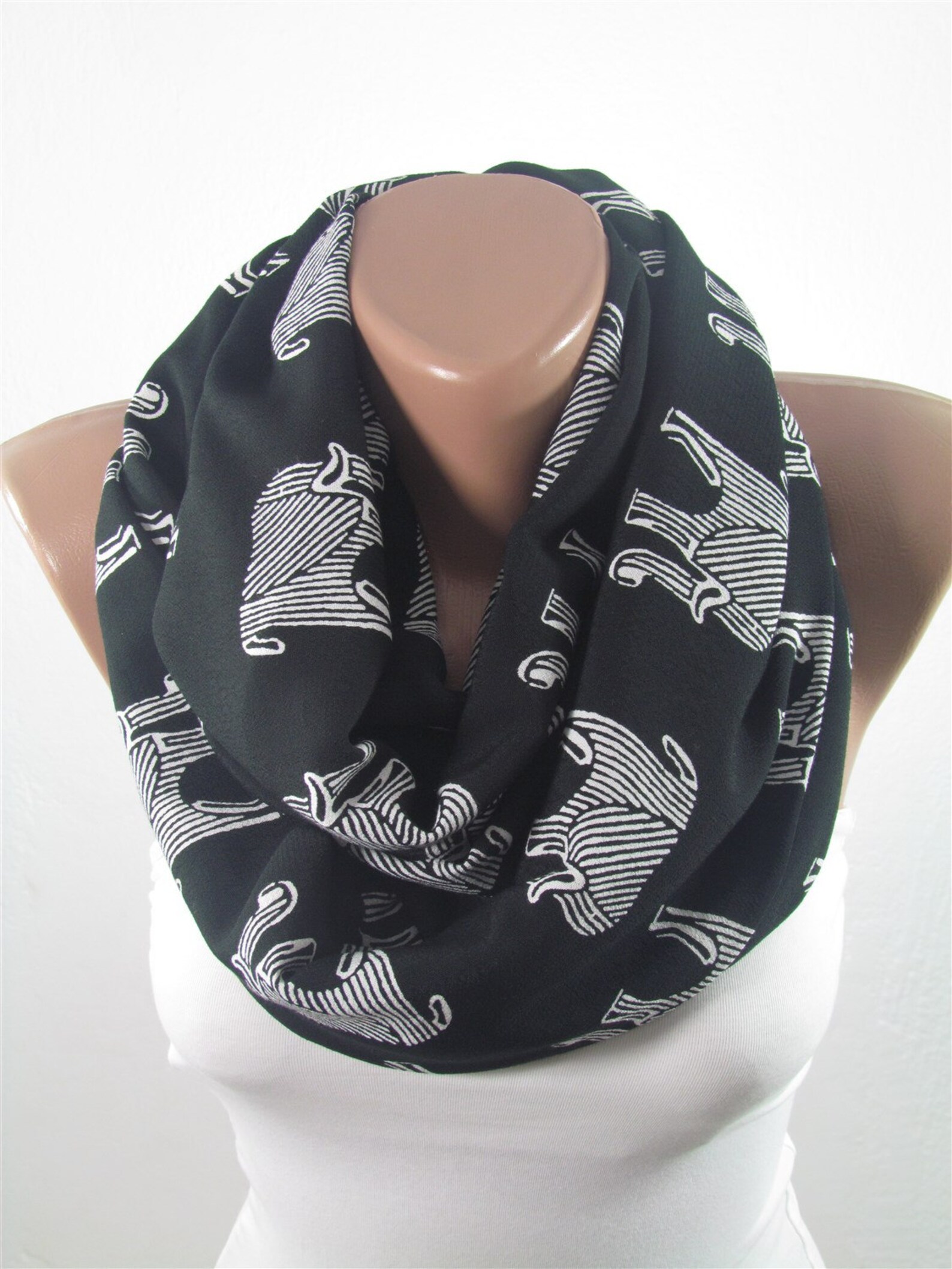Elephant Scarf Animal Print Scarf Black Infinity Scarf Fall - Etsy