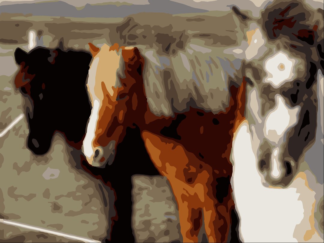 Pretty Ponies Livestock Paint by Number 14x19 Canvas Kit Farm Animals ...