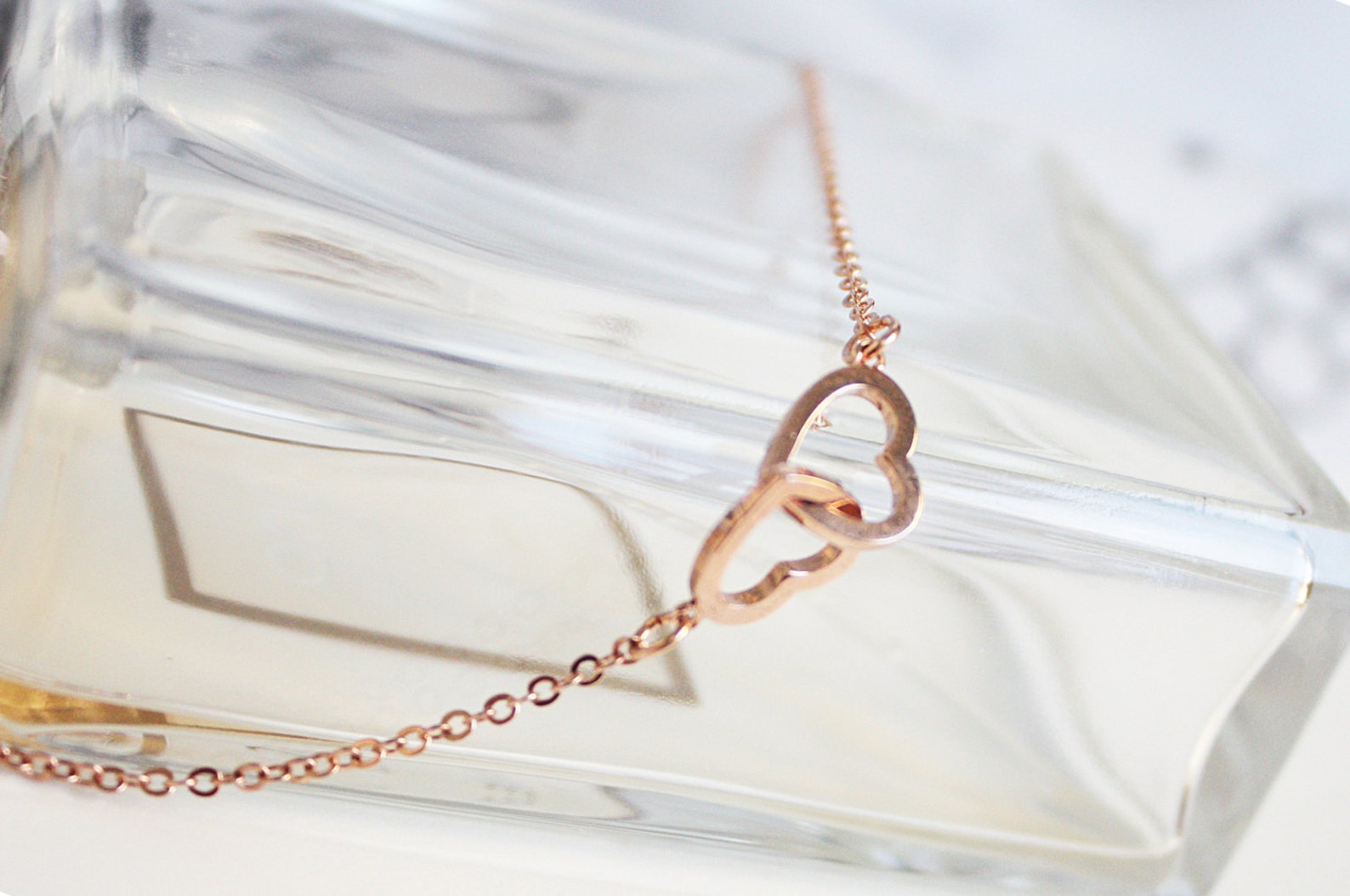 Double Heart Necklace ROSE GOLD FILLED Chain Gold/silver - Etsy