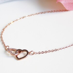 Double Heart Necklace, ROSE GOLD FILLED Chain, Gold/silver Connected ...