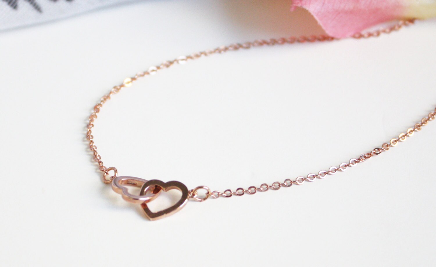 Double Heart Necklace ROSE GOLD FILLED Chain Gold/silver - Etsy