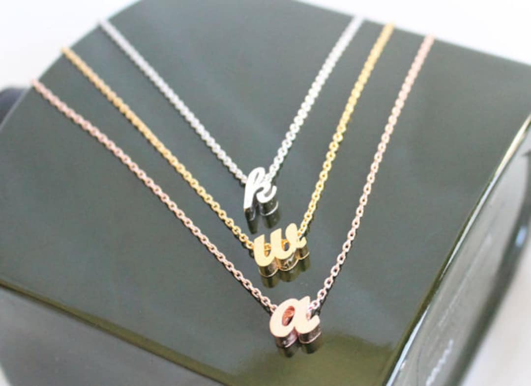 Silver Cursive Initial Necklace, .925 STERLING SILVER Chain, Lowercase ...