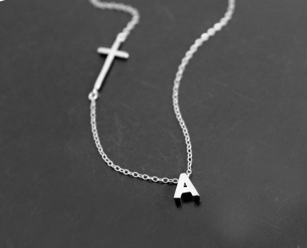 Sideways Cross Initial Necklace, 14K Gold Filled, Bridesmaid Gift - Etsy