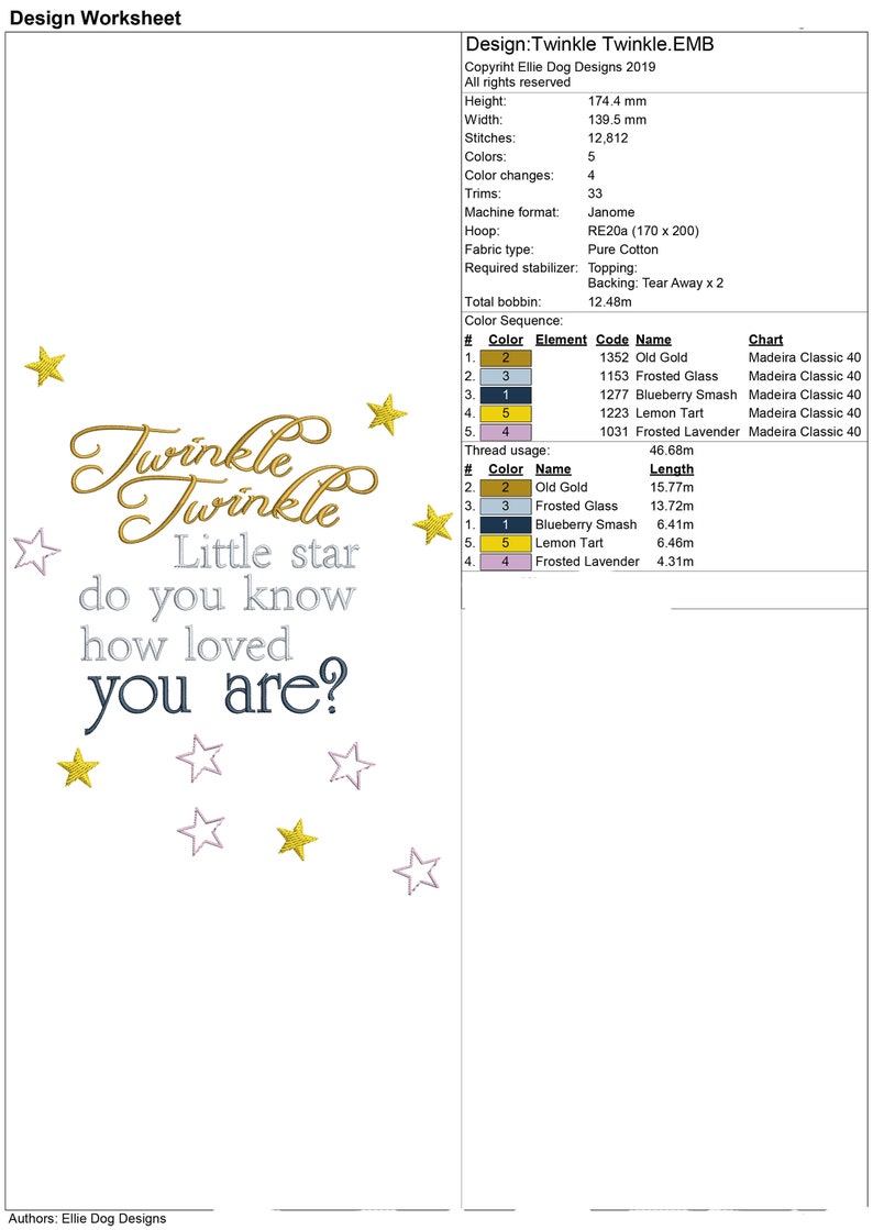 Twinkle Twinkle Little Star Embroidery Design, 5x7, Instant Download ...