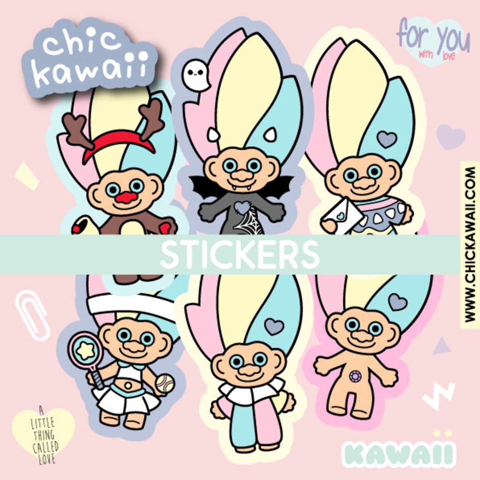 Troll stickers by Chic Kawaii vintage toy troll style. | Etsy