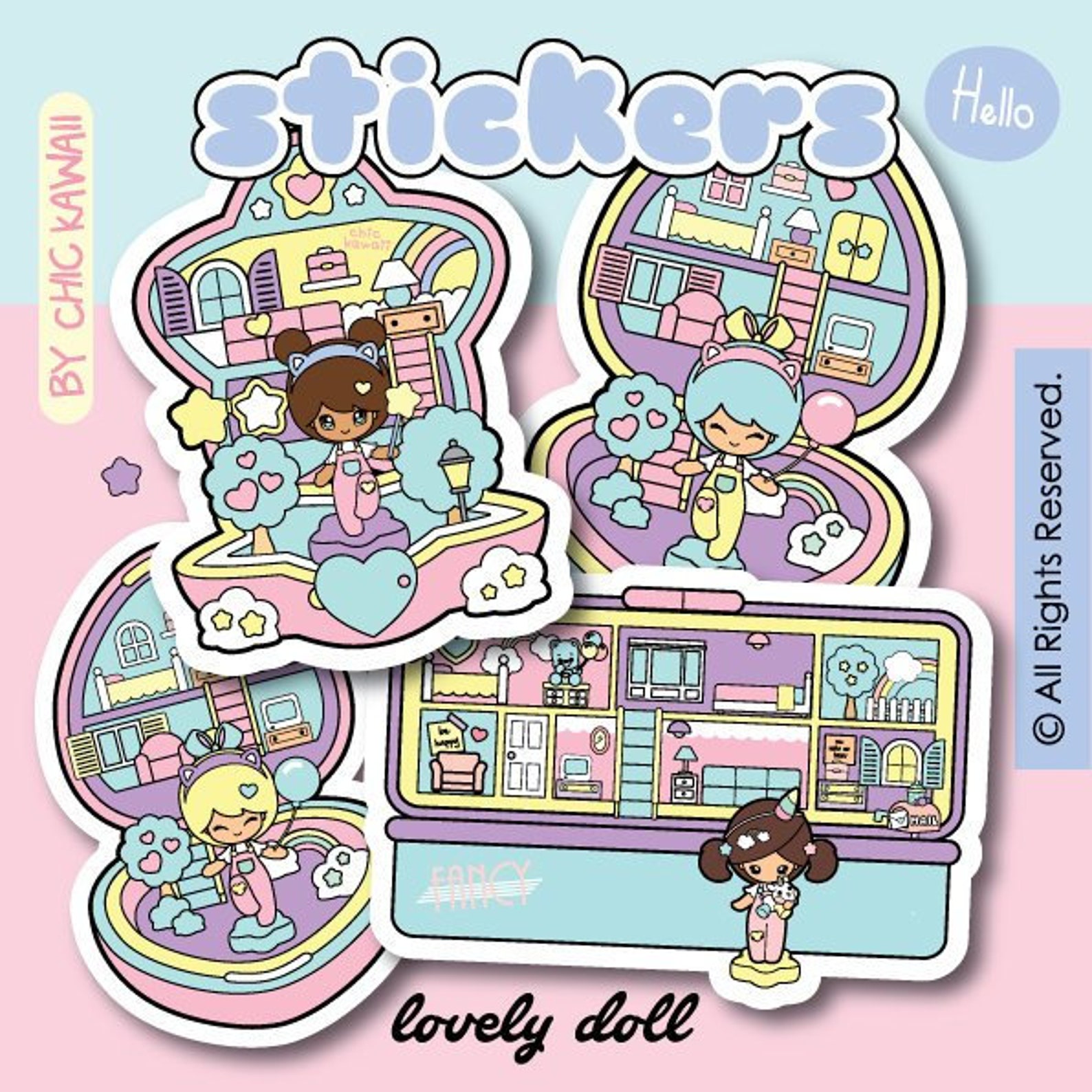 Polly pocket style stickers set by chic kawaii | Etsy
