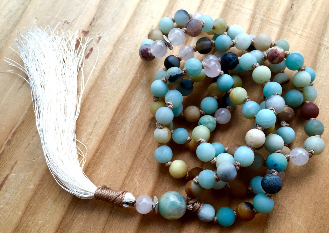 108 Yoga Mala Beads 6MM Amazonite Mala Necklace Rose Quartz | Etsy