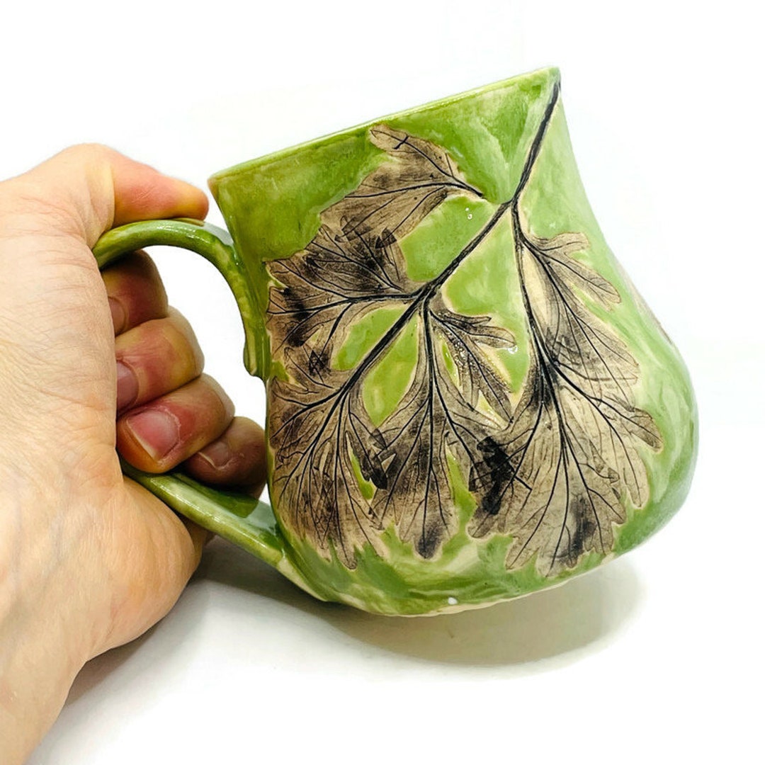 Real Leaf Mug Leaves Mug Green Pottery Mug Botanical Mug Leaves Coffee ...