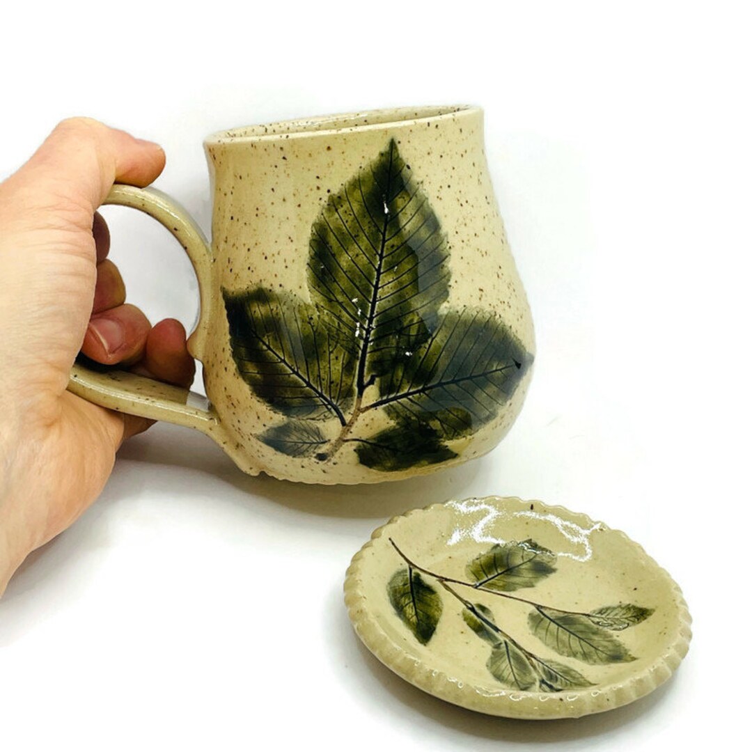 Real Leaf Mug and Lid Set Leaf Mug Botanical Mug Leaves Coffee Mug ...