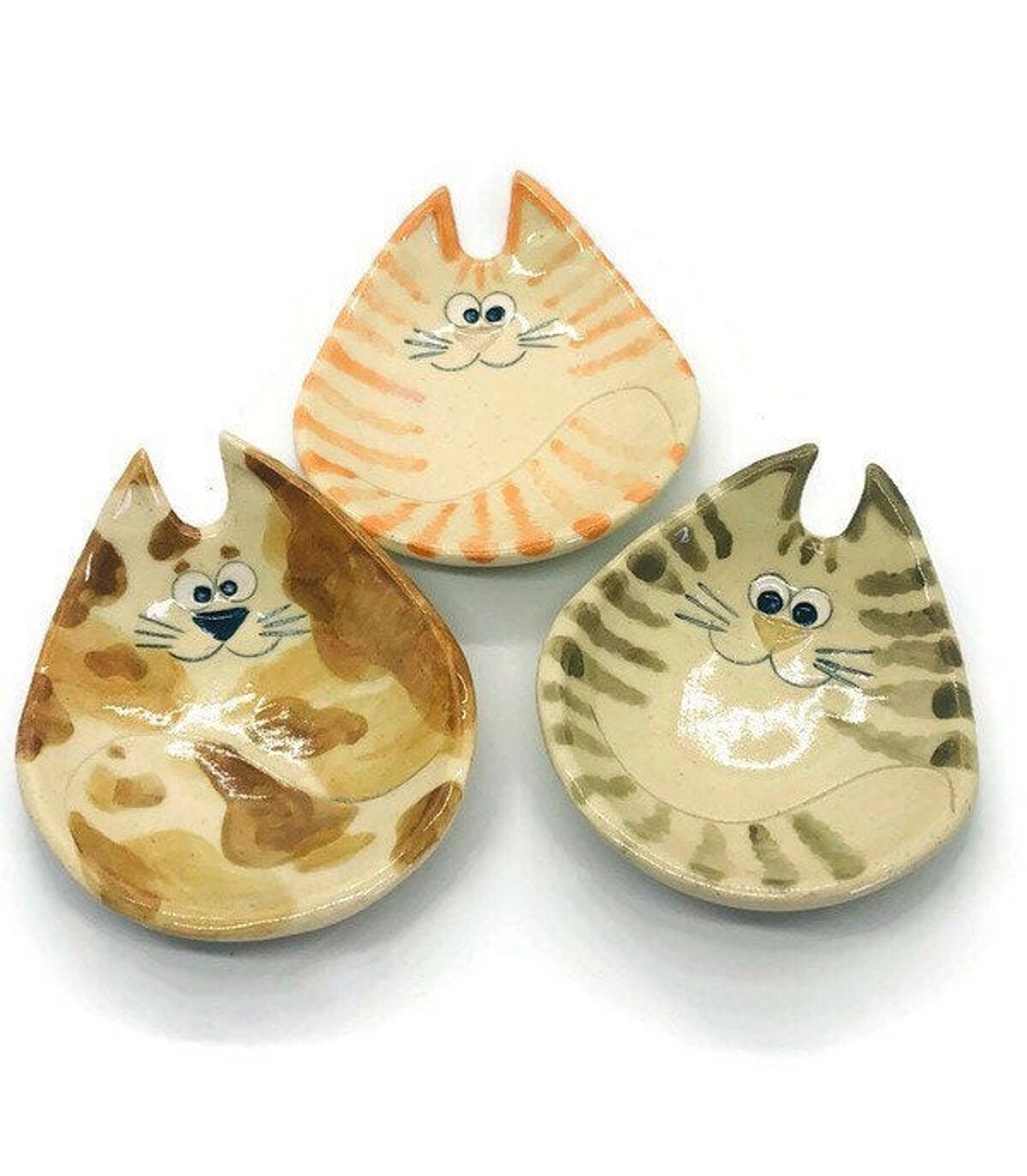 Cat Bowls Set Three Cats Spoon Rest Jewelry Holder Cute Cats Ceramic ...