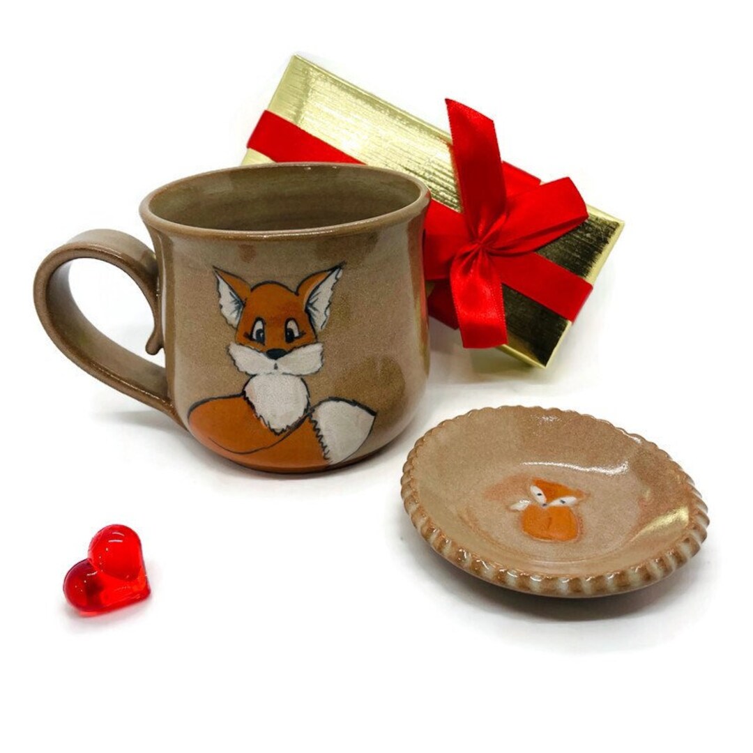 Little Fox Set Fox Mug Cute Fox Mug and Lid Set Handmade Coffee Mug ...