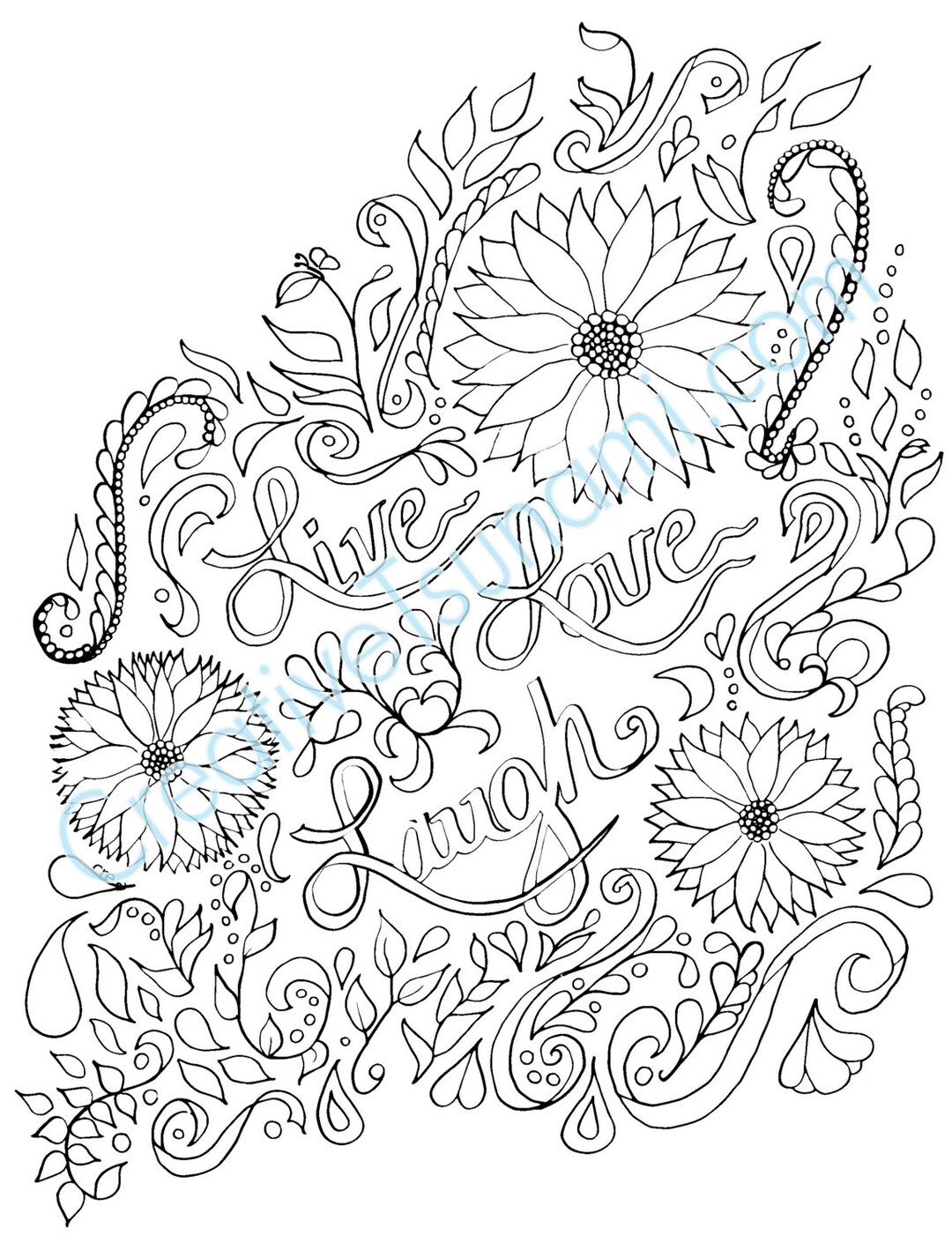Adult Coloring Page -- Live Love Laugh - Etsy