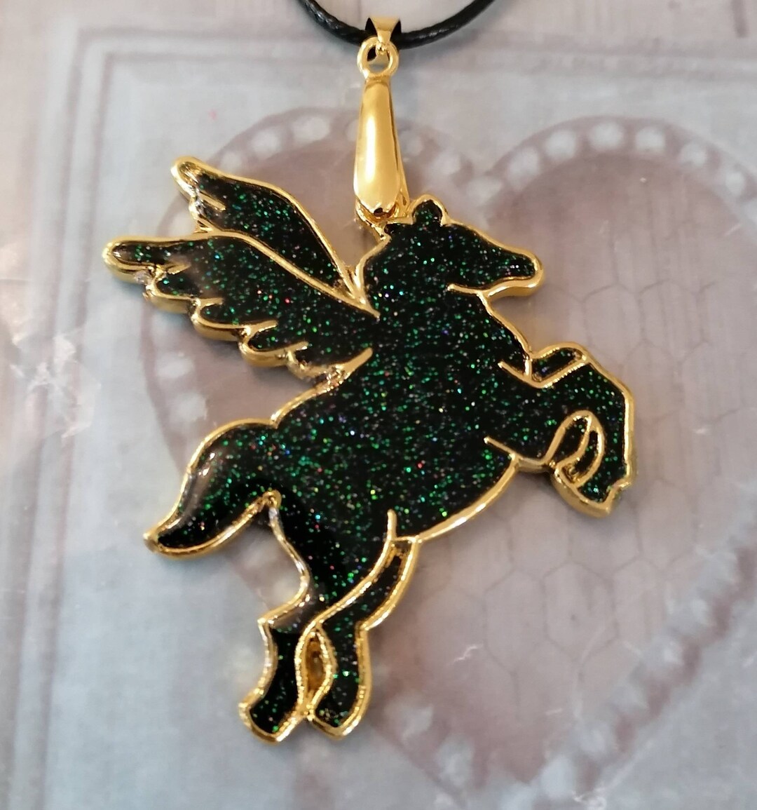 Akhekh Statement Black and Emerald-green Glitter Dragon - Etsy