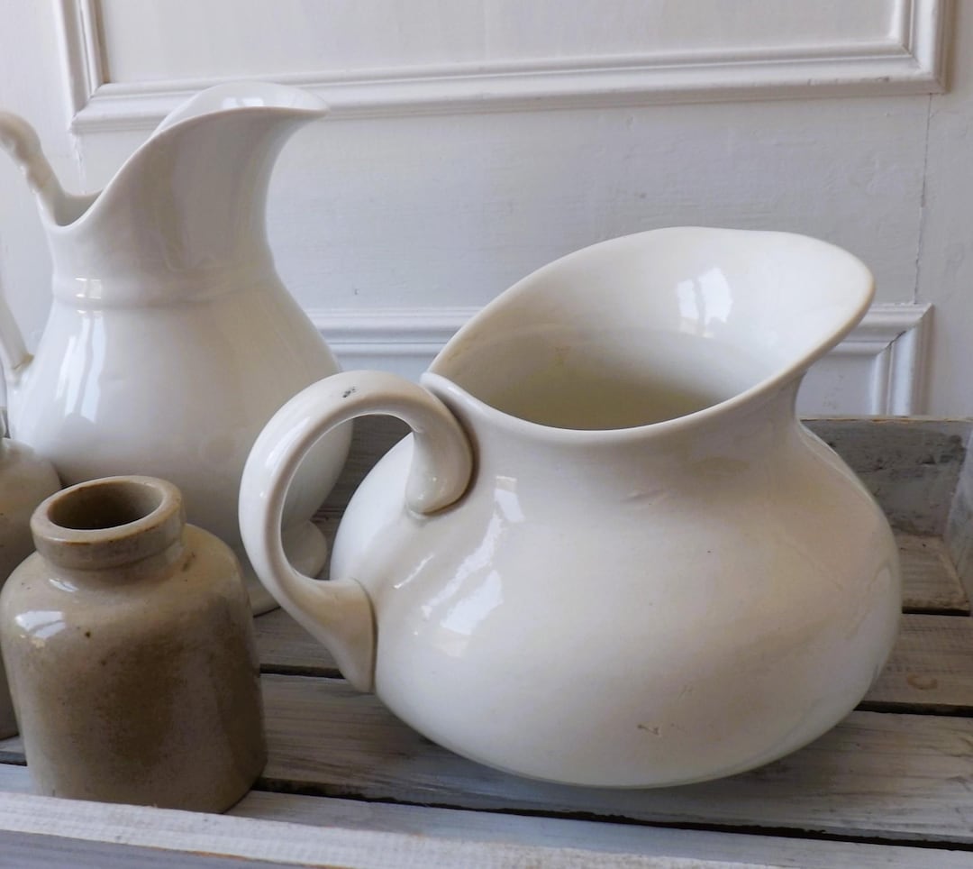 Antique French Ironstone Water Pitcher ~ Sarreguemines Digoin, White ...