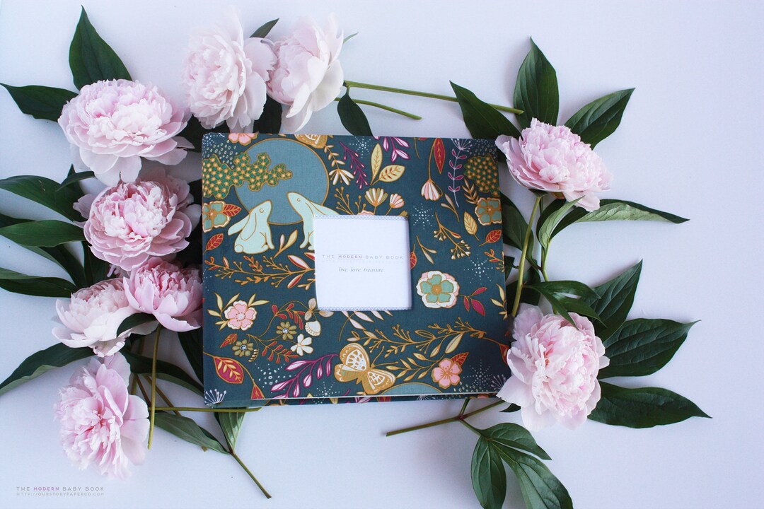 Moonlight Florals Modern Baby Book. Baby Keepsake. Baby Memory Book ...