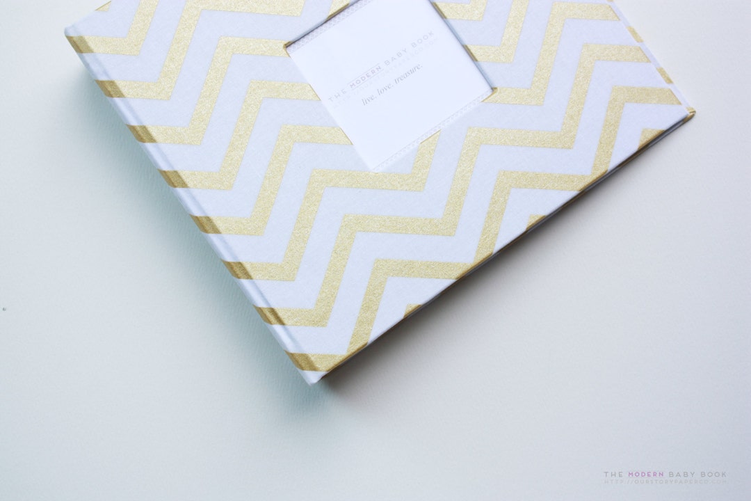NEW* Gold Chevron Stripe Modern Baby Book. Baby Scrapbook. Baby ...