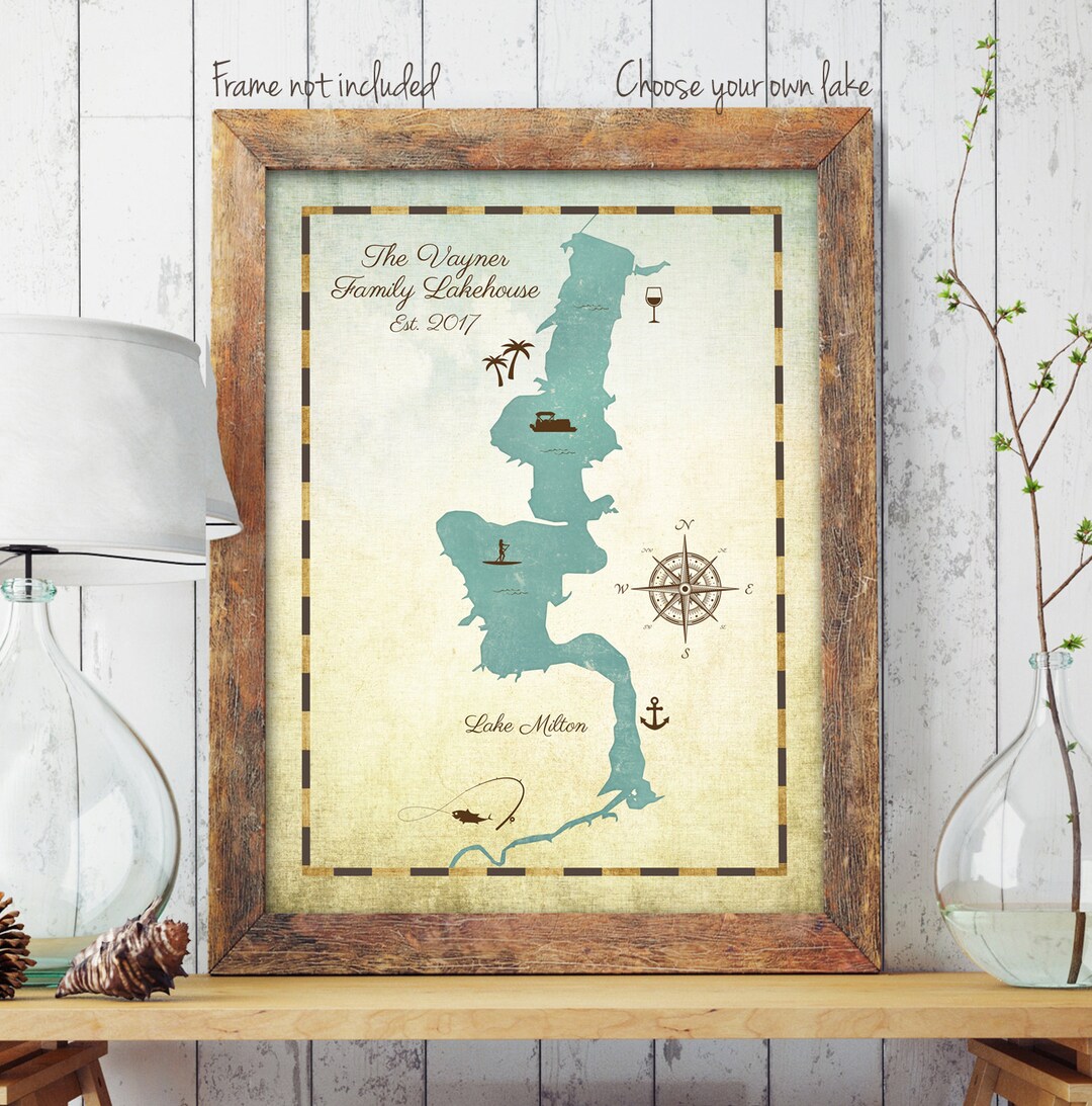 Lakehouse Decor Customized Lake Map Personalized Lake Map - Etsy