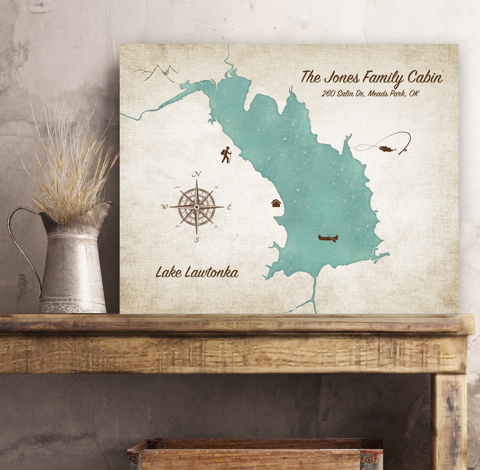 Custom Lake Map, Cabin Lake Map, Lake House Decor, Family Cabin Art ...