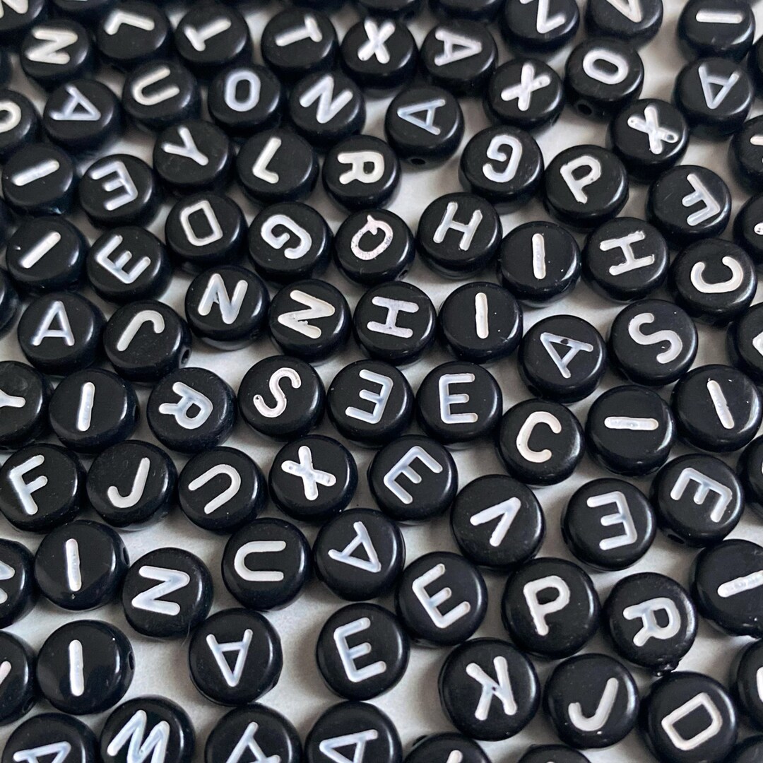 7mm Black With White Alphabet Letter Beads Beads for Bracelets, Name ...