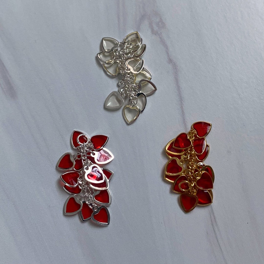Heart Charm Clusters - Gold-plated or Silver-plated Brass - Red or ...