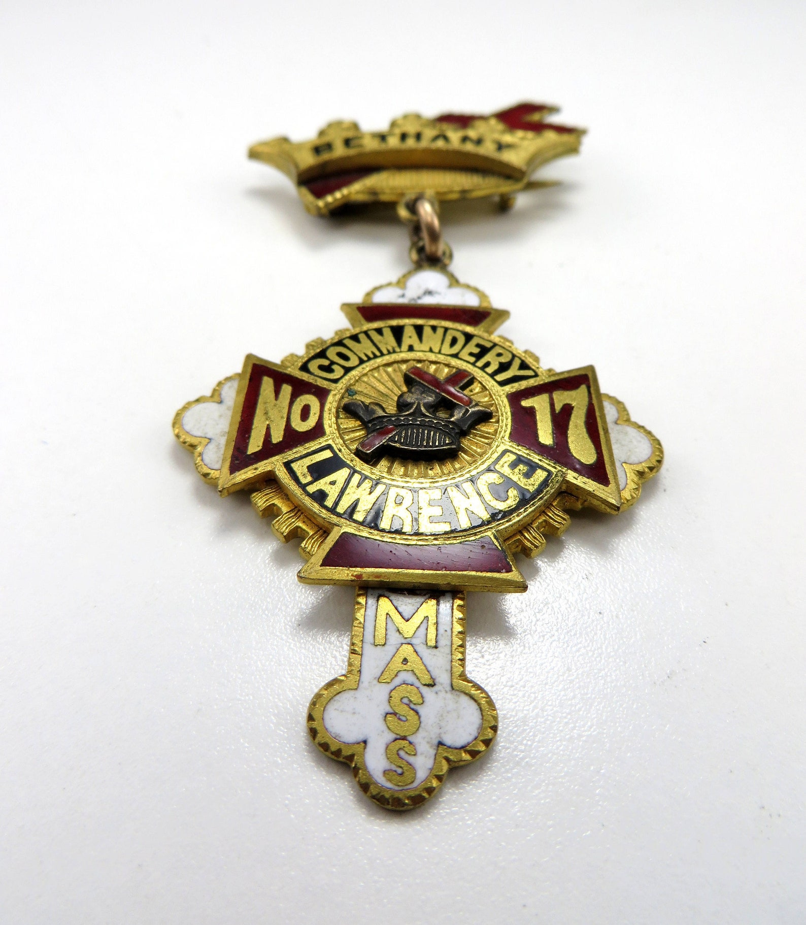 Antique Knights Templar Commandery Medal Badge Pin No. 17 Bethany ...