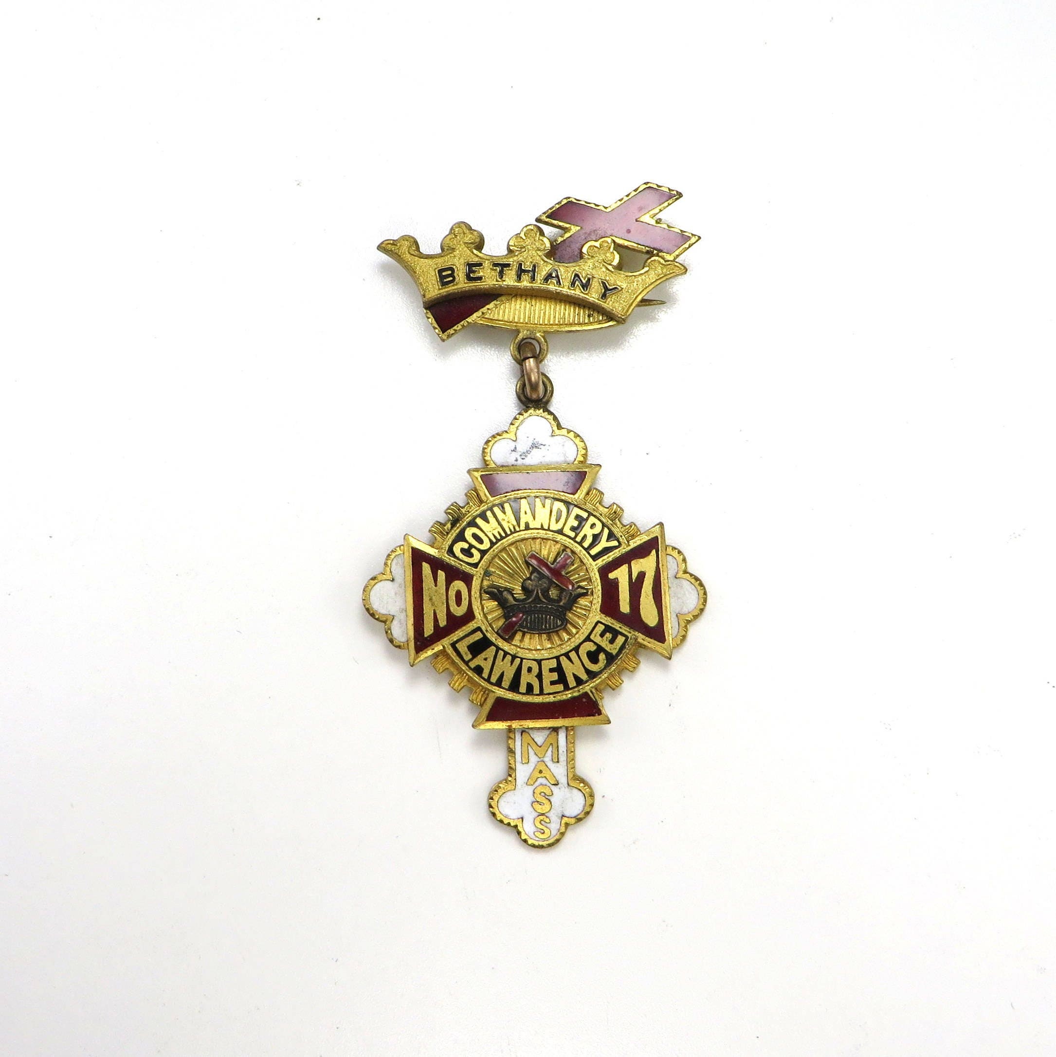 Antique Knights Templar Commandery Medal Badge Pin No. 17 Bethany ...