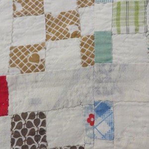 Antique QUILT - Red Checked Pattern, Nine Patch, Many Feed Sacks // 82 ...
