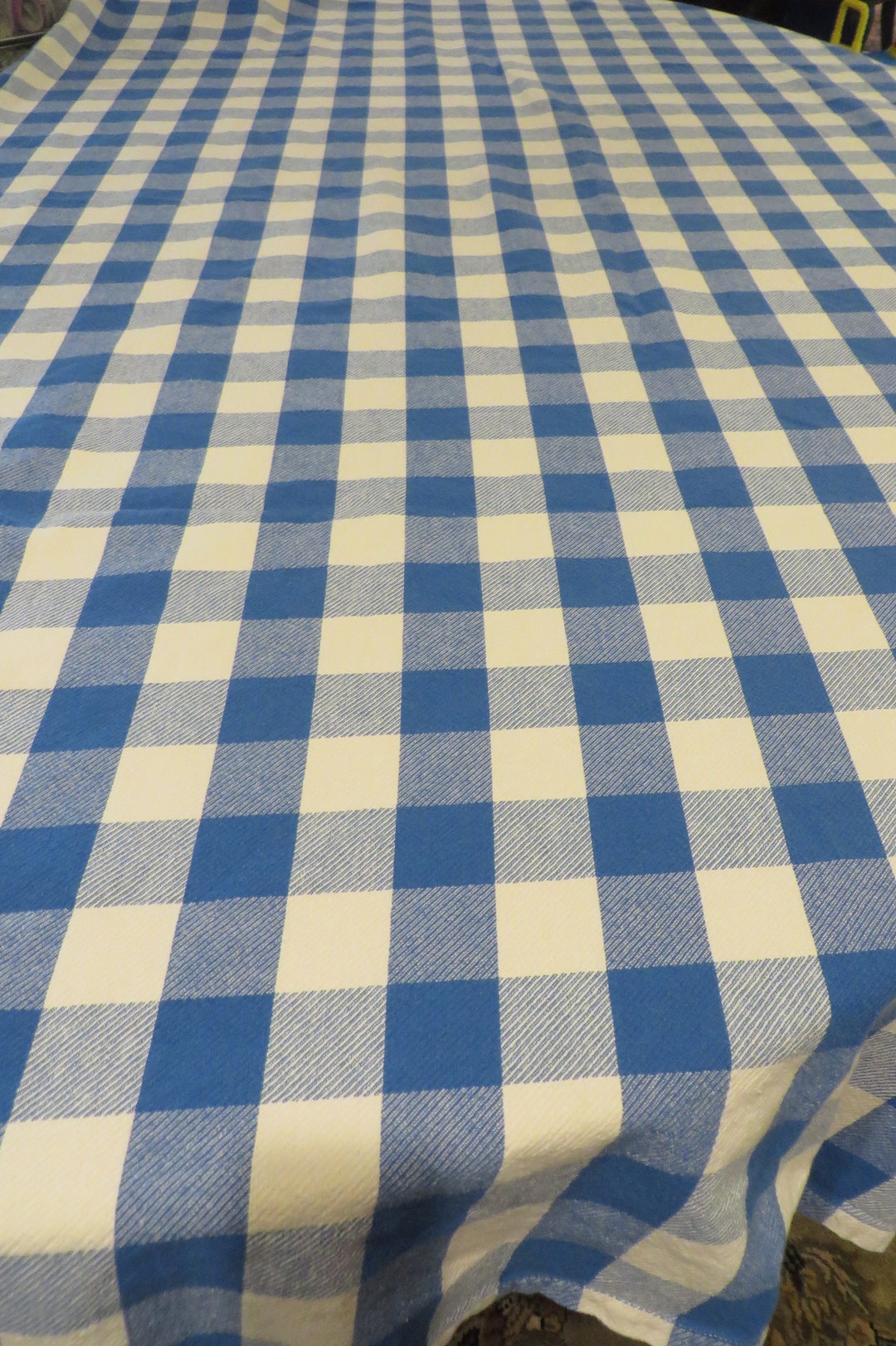 Tablecloth Cobalt Blue & Off-white Checked // 82 X 55 1/2 // Woven ...