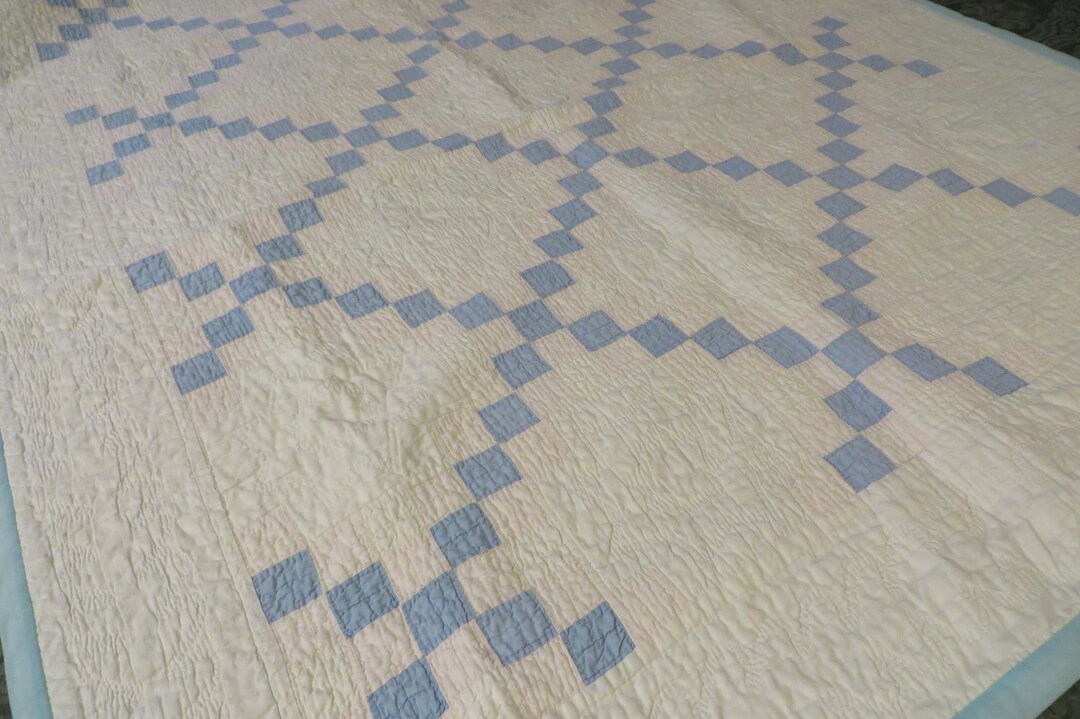 Vintage Light BLUE, Pale PINK, White QUILT // Irish Chain Pattern 58" X ...