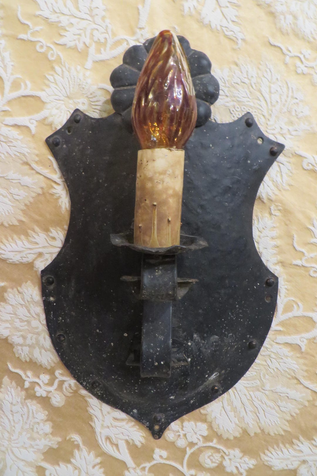 Antique Sconce or Lantern // Antique Thick Metal Shield Back Plate ...