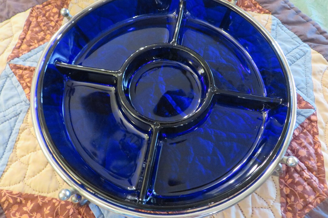 French Made COBALT BLUE Sectioned Serving Dish // Thick, Heavy Cobalt ...
