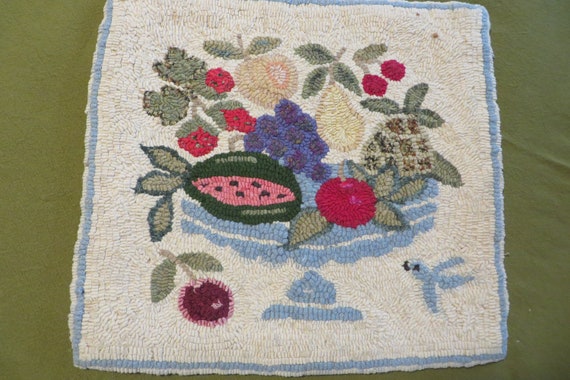 Rug/mat or Wall Hanging Vintage Hand Hooked FRUIT BASKET // - Etsy