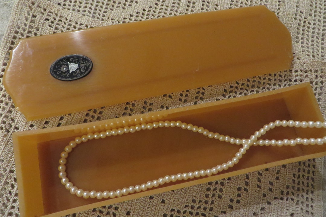 Antique Lucite or Bakelite COMB Box // Pretty Detailed URN and Floral ...